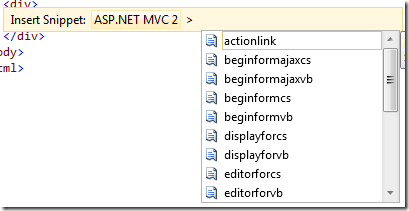 Visual Studio 2010 & Asp.Net MVC 2 – Code Snippet